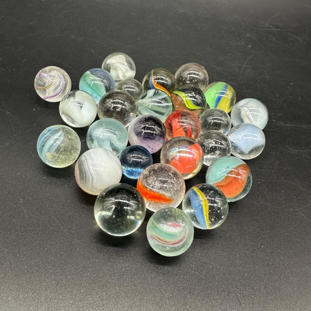 Vintage Glass Marbles Lot of 27 Clear Rainbow Swirl Retro Toy Game ...