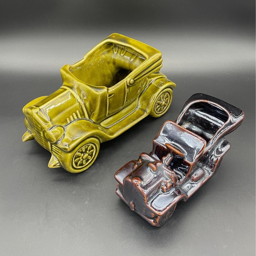 Vintage Antique Car Planters Pottery Flower Pots USA Excuse My Dust ...