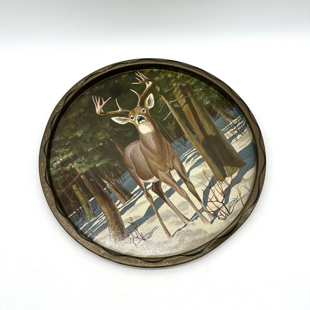 Vintage Serving Tray Deer Metal Cabin Lodge Decor Man Cave Hunting ...