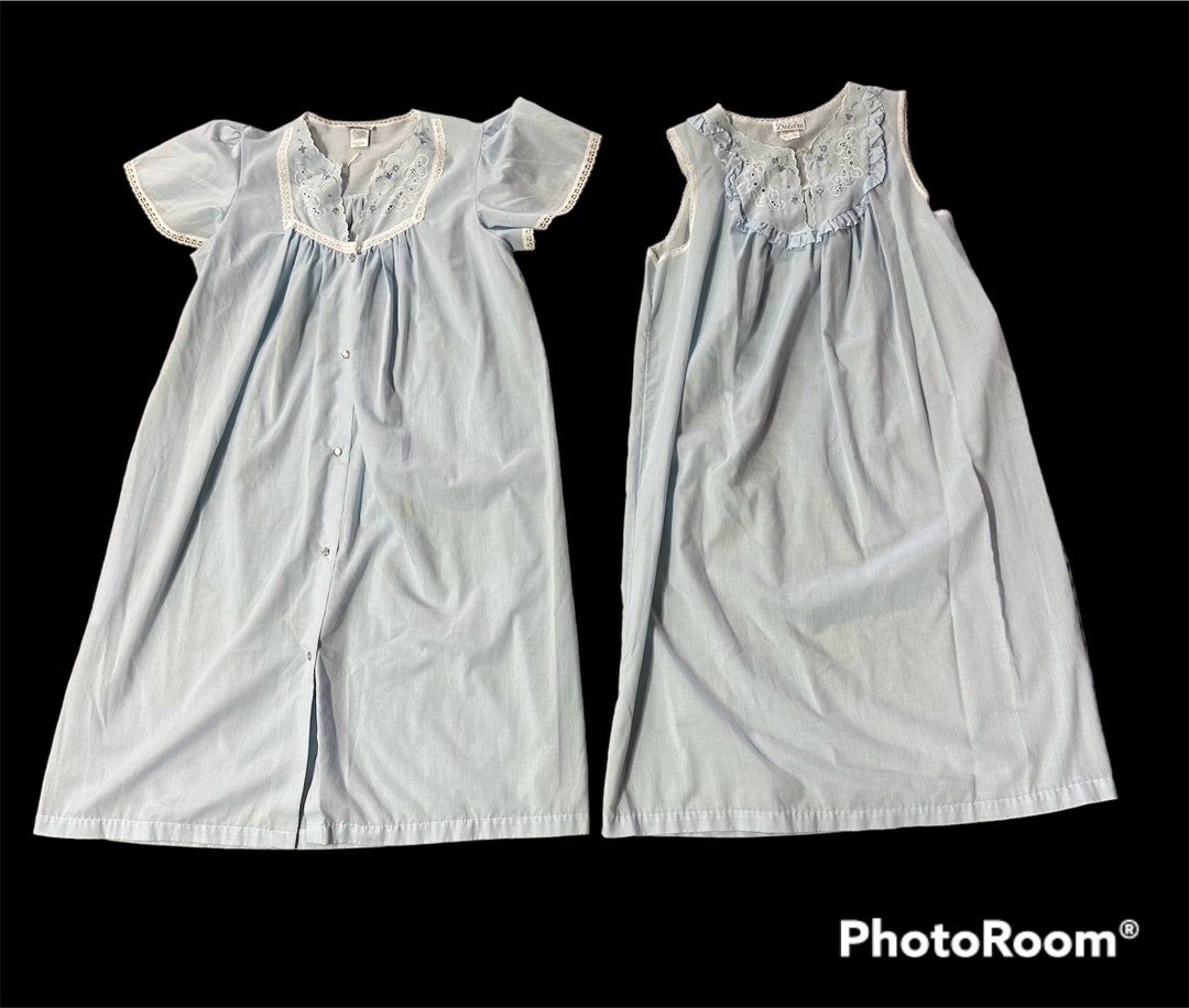 Vintage Night Gown Robe Set Deidre Small Cotton Blue Duster House Coat ...