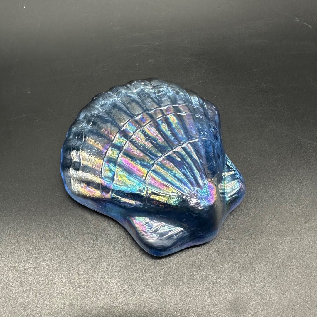 Seashell Paperweight Blue Glass Rainbow Iridescent Shell Nautical Decor ...