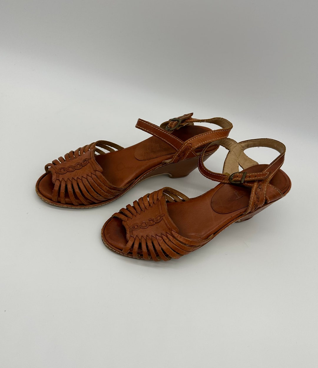 Vintage Wedge Sandals Huarache Leather Brazil 9west 6-6.5 1970s Boho ...
