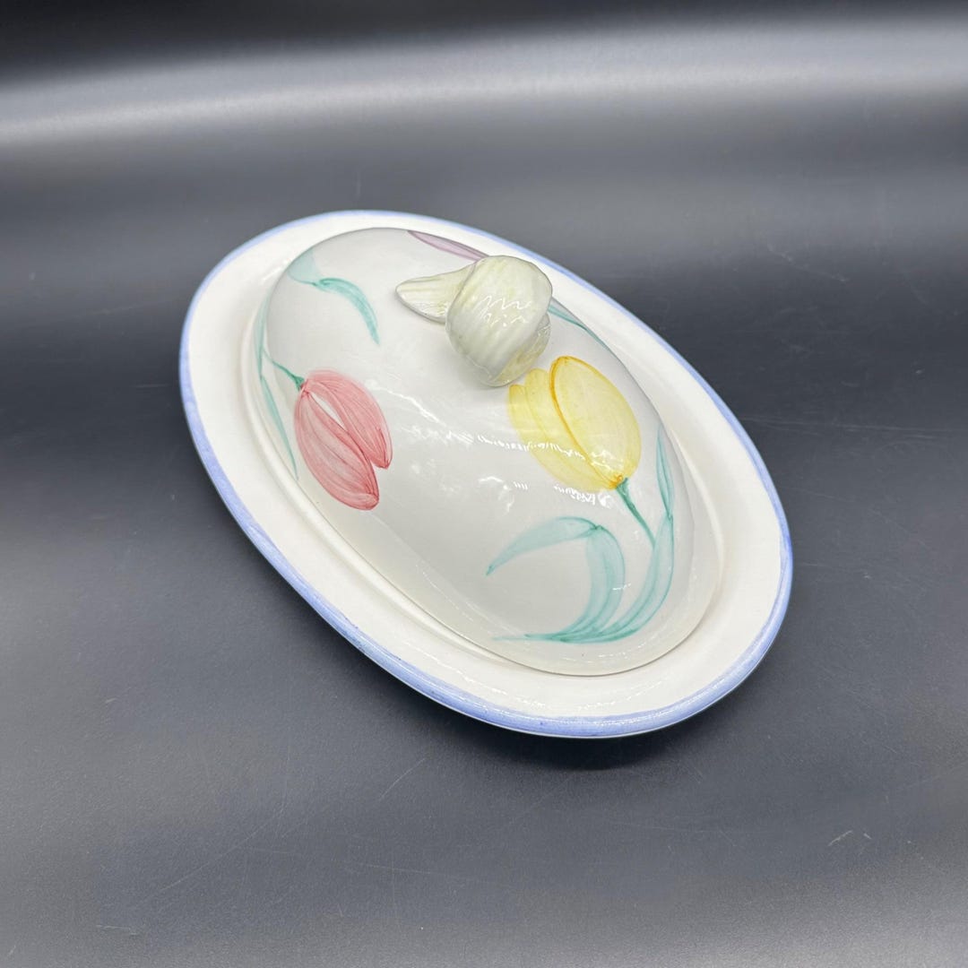 Vintage Butter Dish Vietri Pottery 1988 Italy Hand Painted Floral Tulip ...