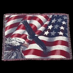 Vintage Tapestry Throw Blanket Goodwin Weavers USA Patriotic Eagle ...