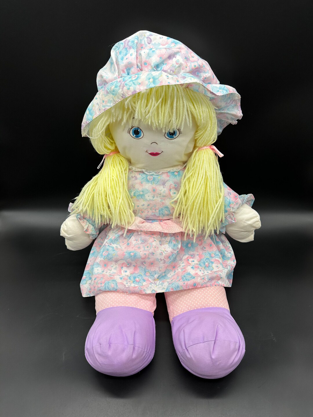 Vintage Doll Stuffed Plush Troys Toys 1992 Yarn Hair Blonde Flowers ...