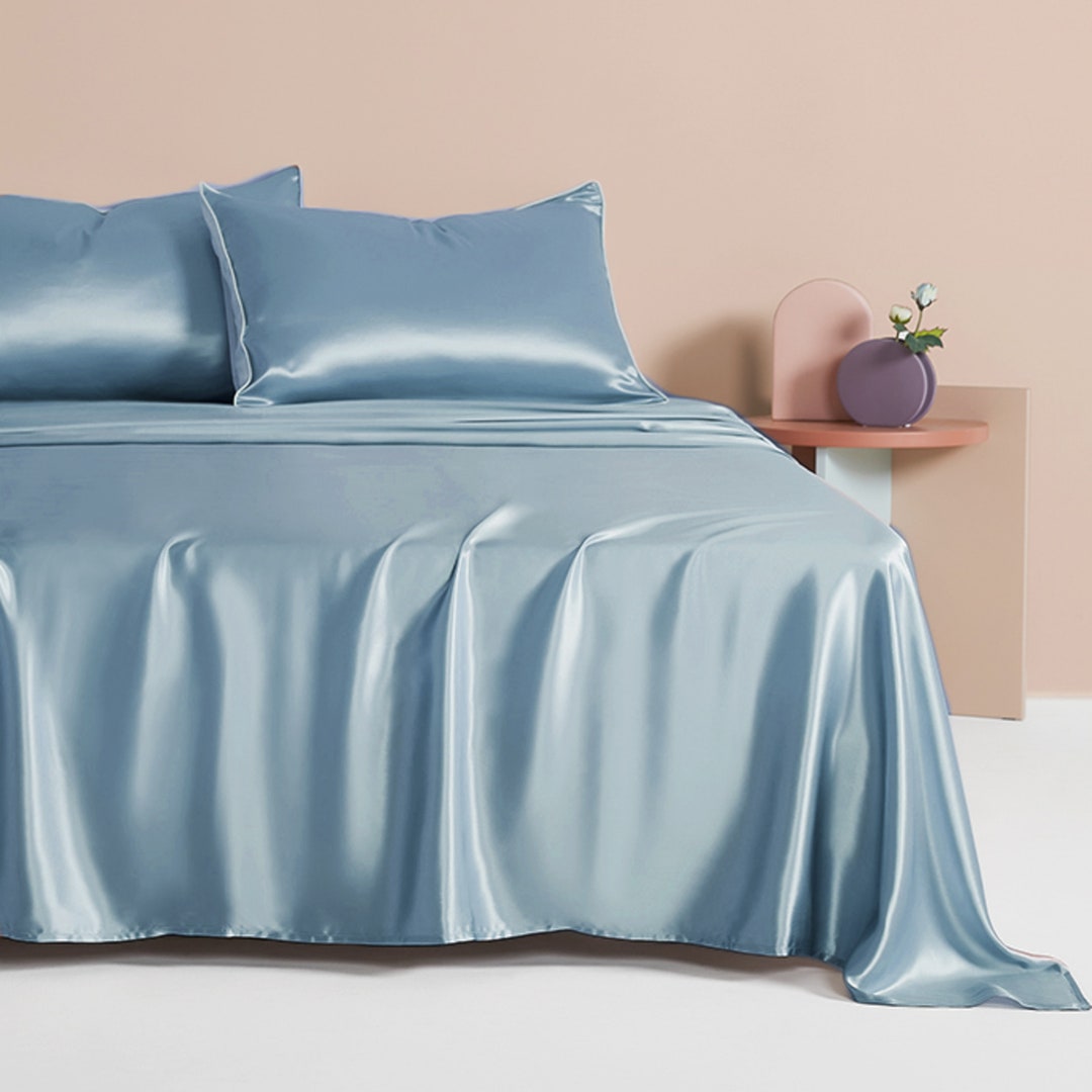 Muraki 100% 22 Momme Pure Mulberry Silk Bed Sheet- Flat Sheet & Fitted ...