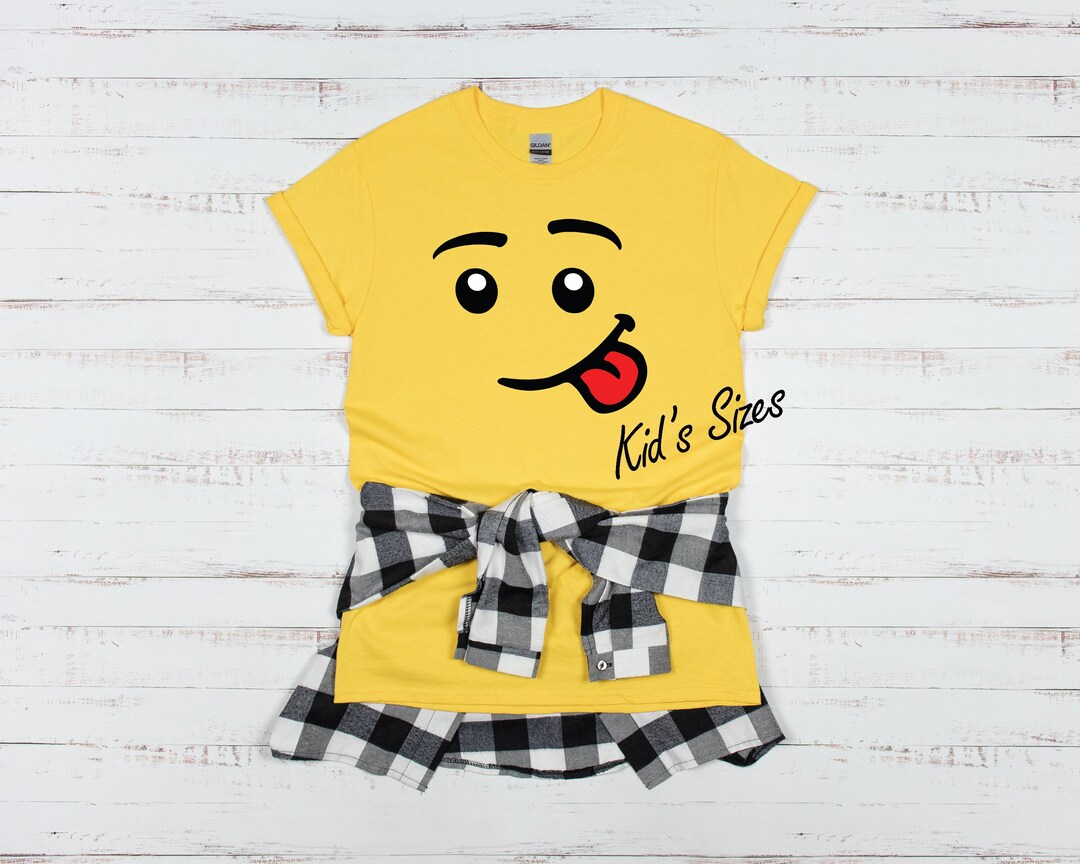 Kids Building Block Head T-shirt Tongue Out Face Building Block Party ...