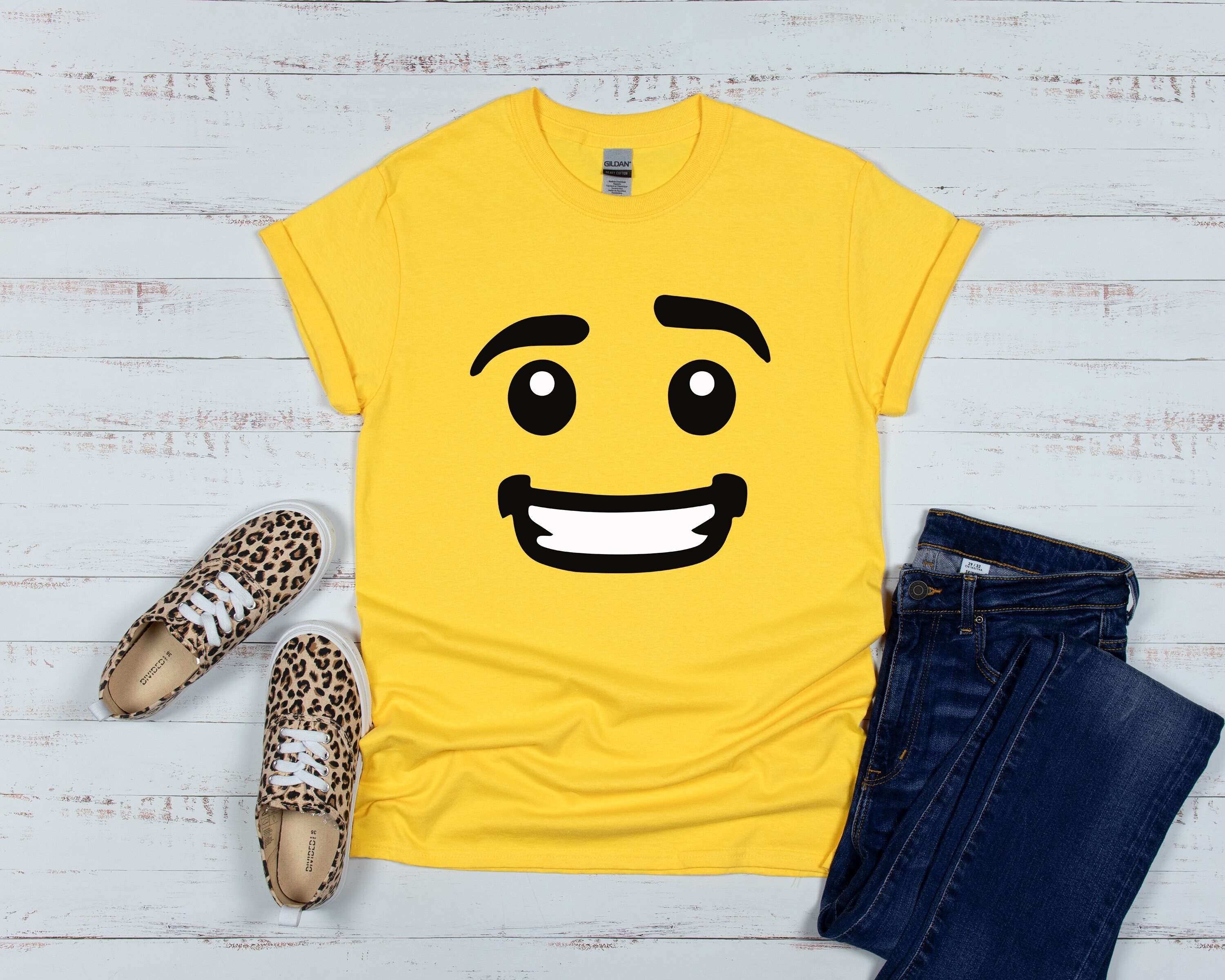 Building Block Head Smiling Face T-shirt for Building Block Party - Etsy