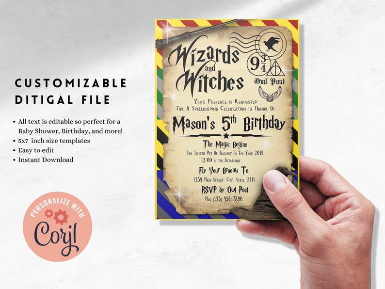 PRINTABLE Editable Wizard and Witch Birthday Invitation, Magical ...