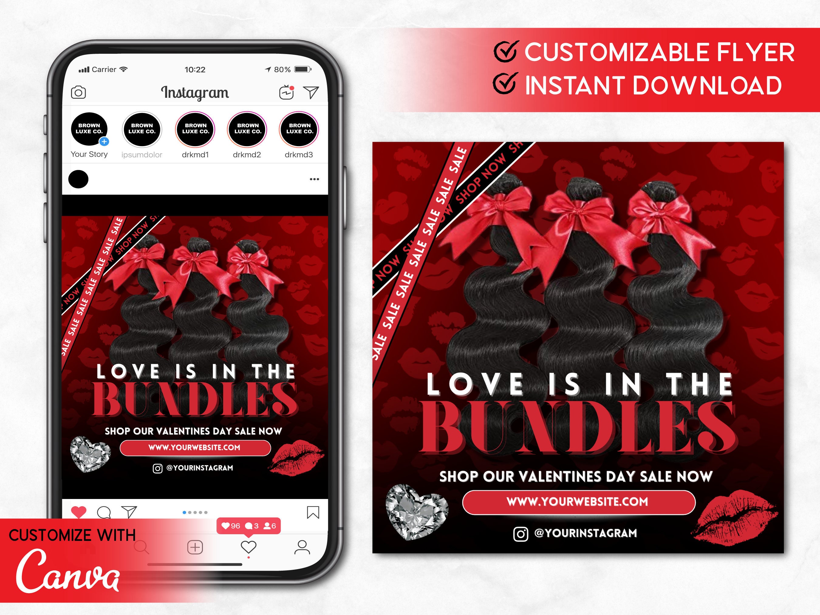 Customizable Valentine's Day Hair Bundles Sale Flyer, Hair Business ...
