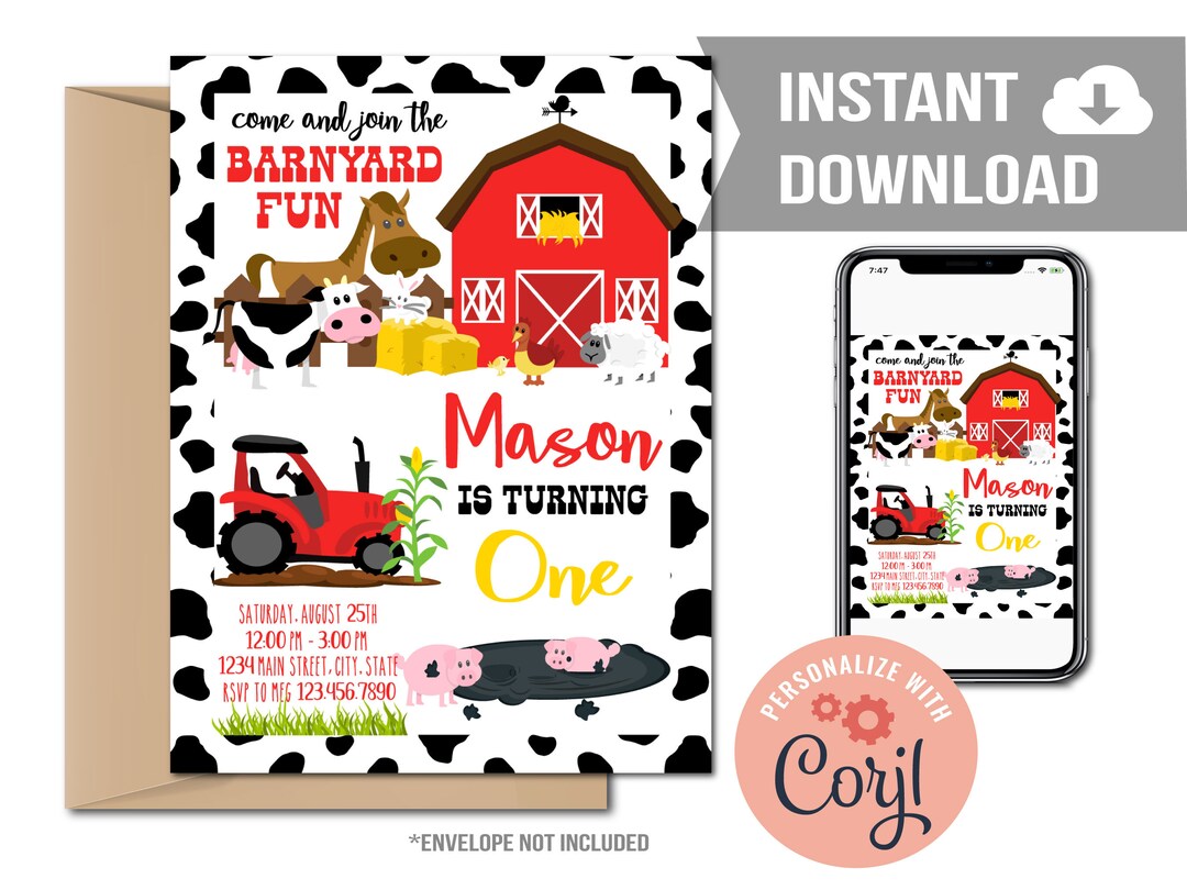 Barnyard Fun Themed Invitation, Farm Barnyard Themed Invitation - Etsy