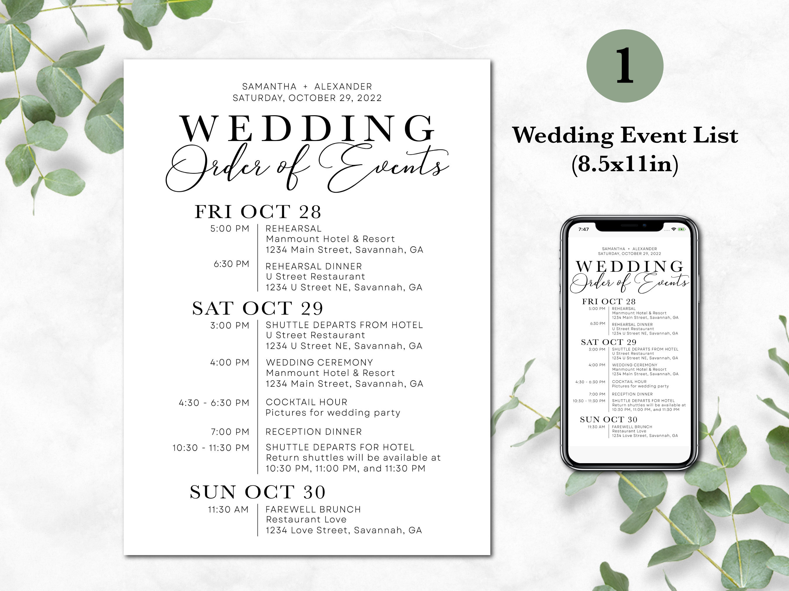 Simple Wedding Event Details, Wedding Order of Events, Wedding Party ...