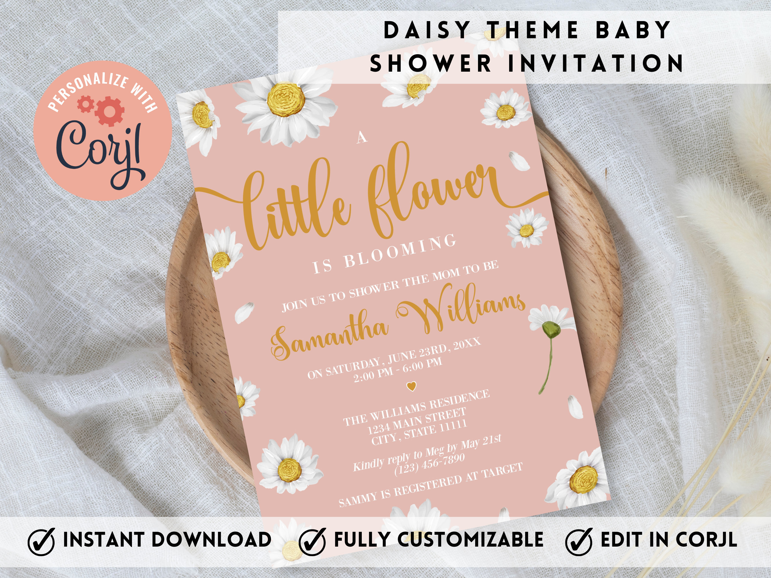 Little Flower Blooming Daisy Invitation, Boho Daisy Baby Shower ...