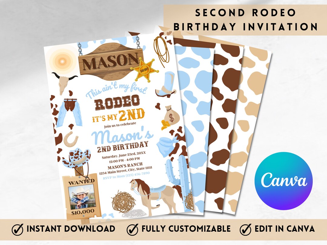 Second Rodeo Birthday Invitation, Second Birthday Invitation, 2nd Rodeo ...