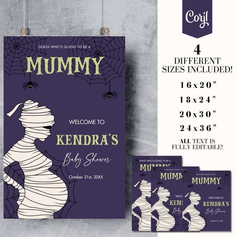 Editable Instant Download Halloween Baby Shower Welcome Sign, Mummy to ...