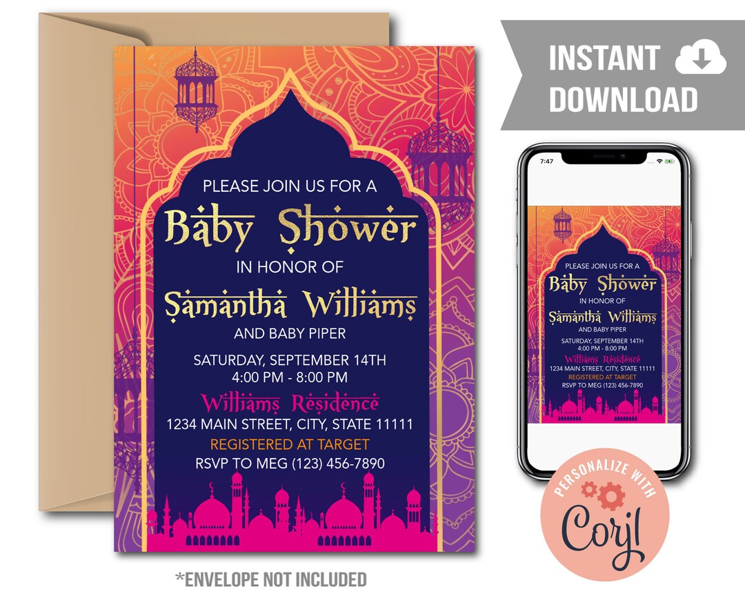 Arabian Nights Moroccan Themed Baby Shower Invitation, Moroccan Themed ...