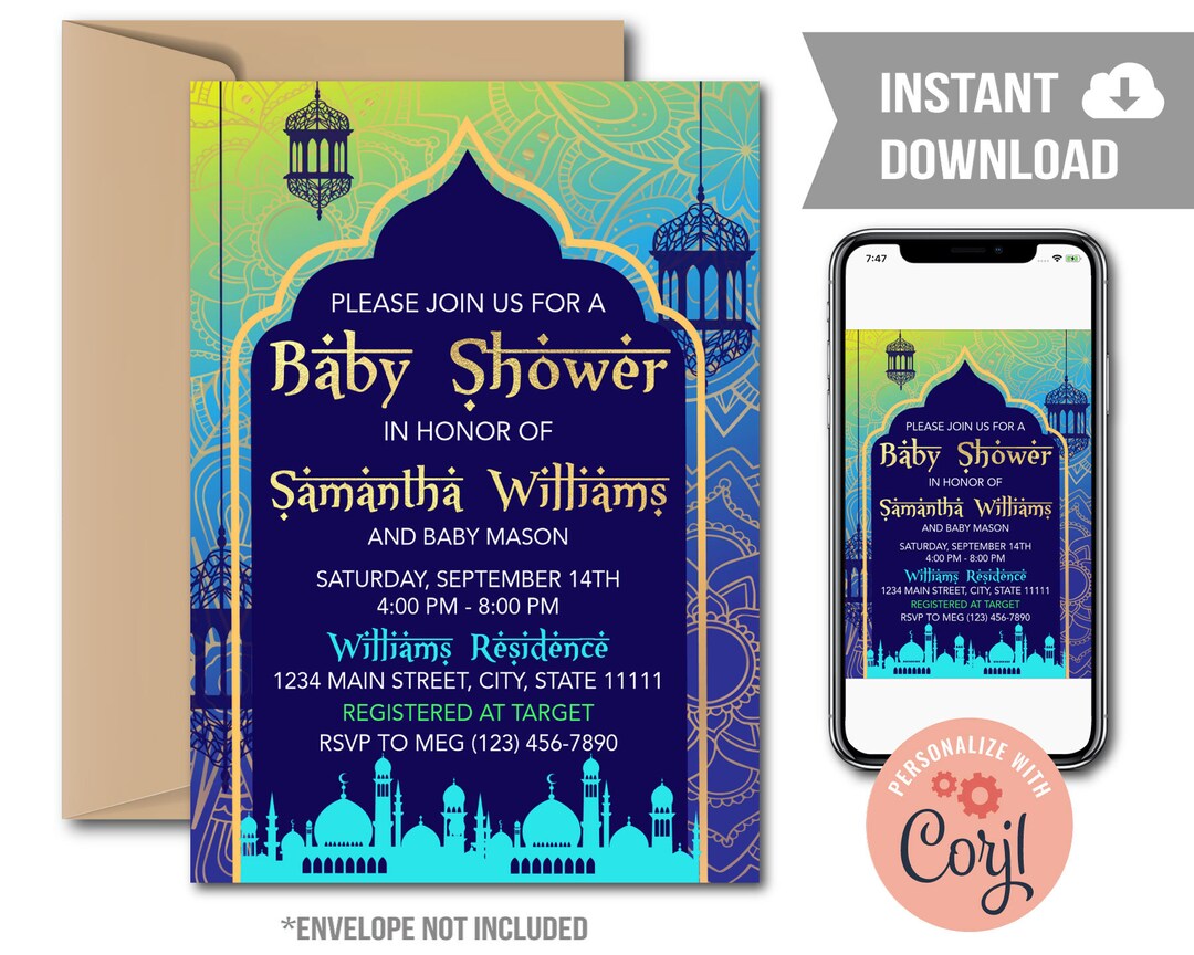 Arabian Nights Moroccan Themed Baby Shower Invitation, Moroccan Themed ...