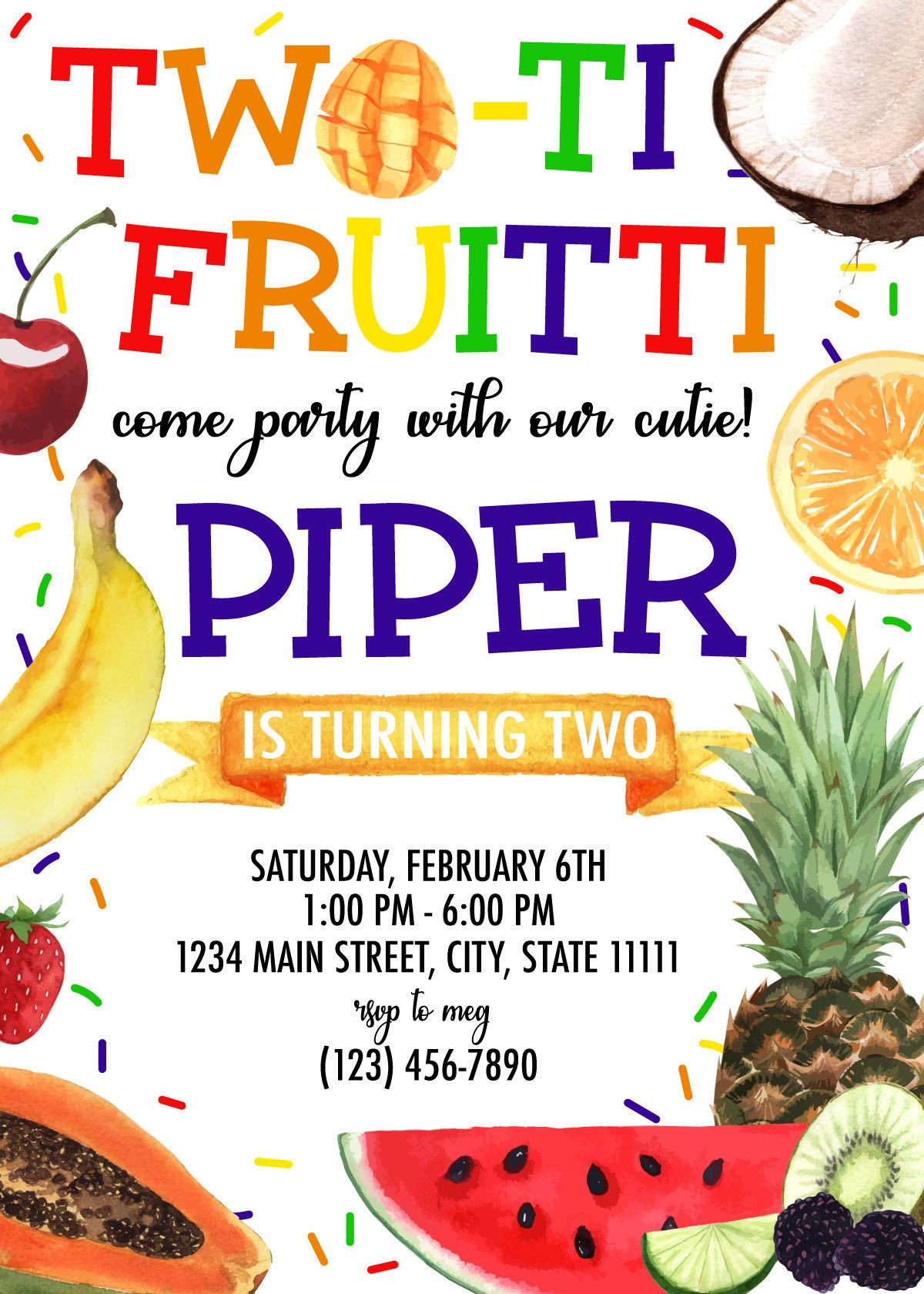 Two-tti Fruitti Themed Invitation, Fruits Themed Invitation - Etsy