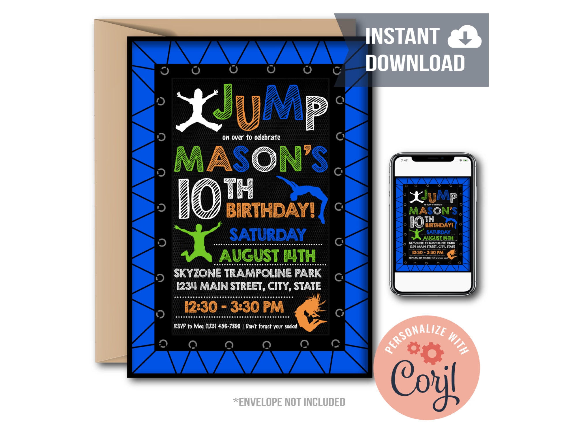 Editable Jump Invitation, Jump and Play Birthday Trampoline Party ...