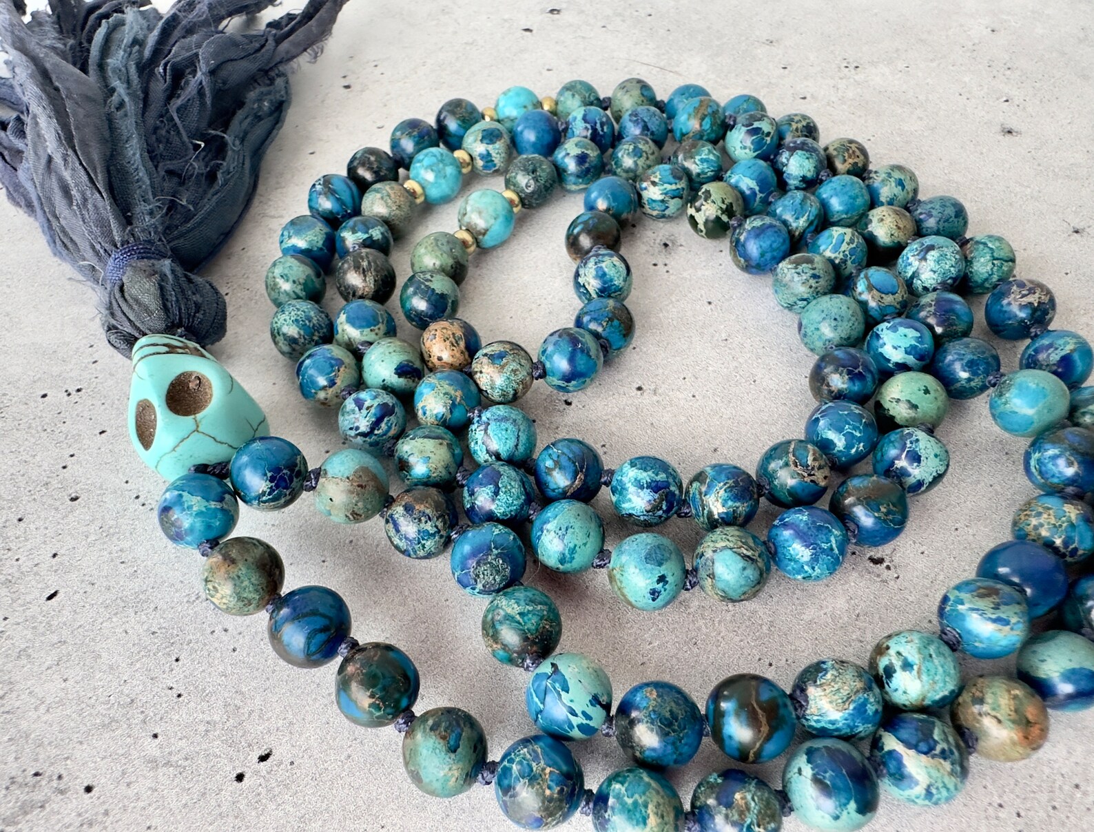 The Emotional Healing Mala Blue Sea Sediment Jasper and Turquoise - Etsy