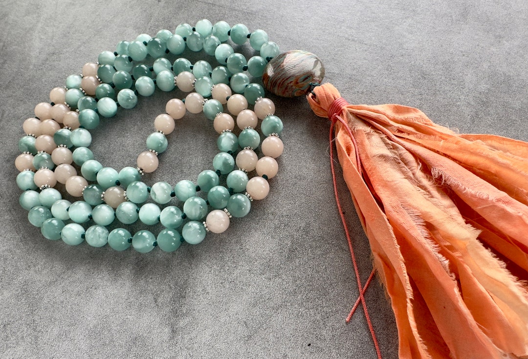 The Heart Healing Mala - Green Moonstone and Peach Chalcedony - Etsy