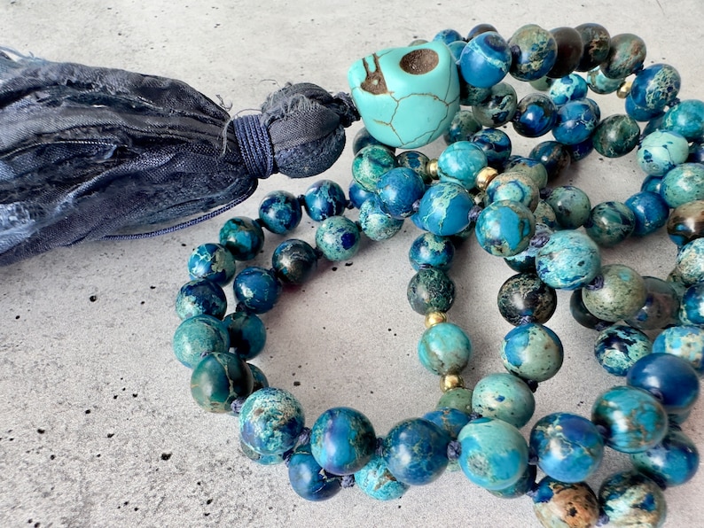 The Emotional Healing Mala Blue Sea Sediment Jasper and Turquoise - Etsy