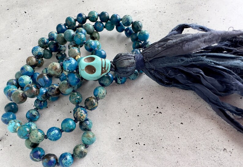 The Emotional Healing Mala Blue Sea Sediment Jasper and Turquoise - Etsy