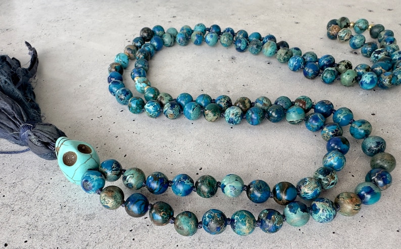 The Emotional Healing Mala Blue Sea Sediment Jasper and Turquoise - Etsy
