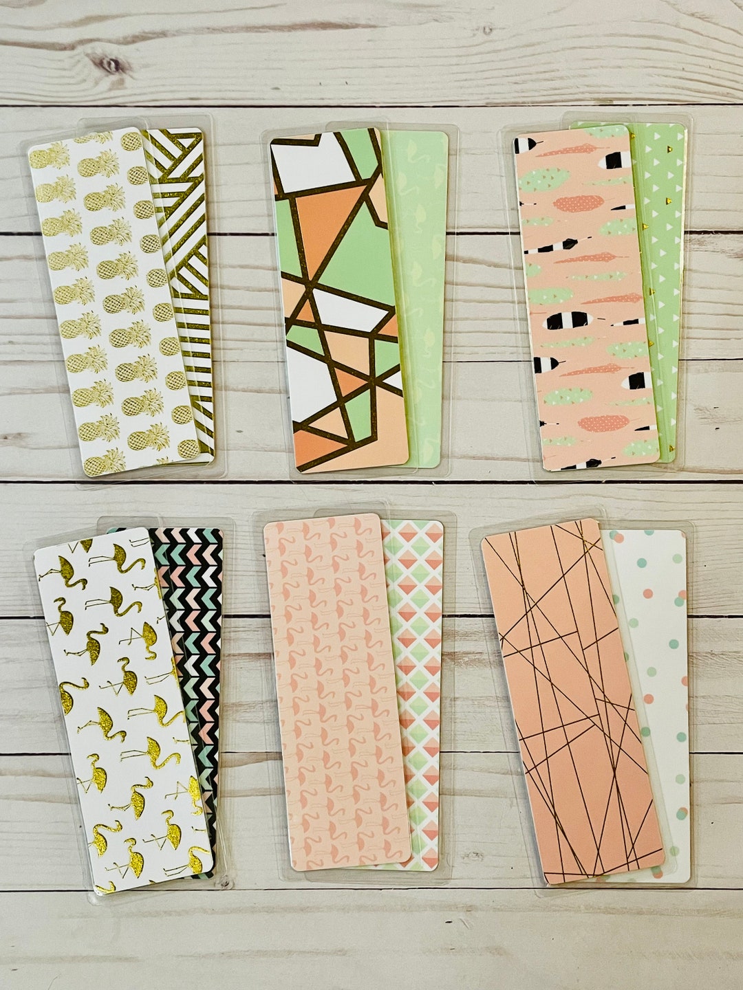 Bookmarks Pink and Mint Foil Double Sided Laminated - Etsy