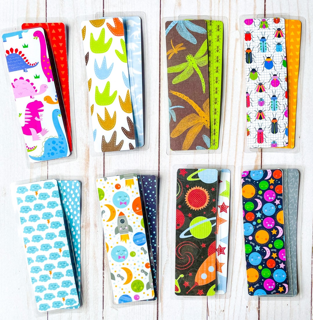 Dinosaur Space Bookmark for Kids Double Sided Laminated - Etsy