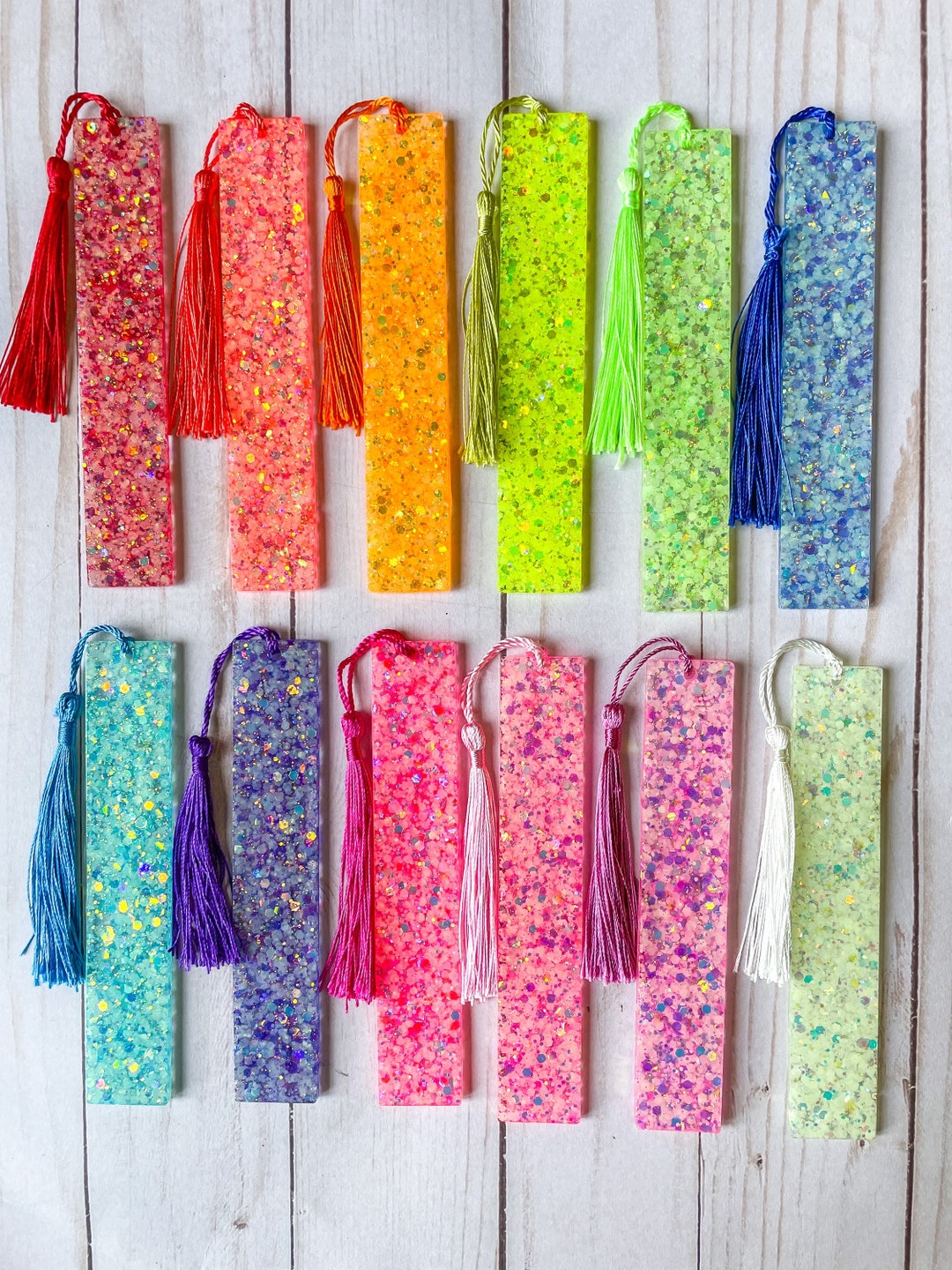 Glow in the Dark Glitter Resin Bookmark: Neon Colors, Handmade - Etsy
