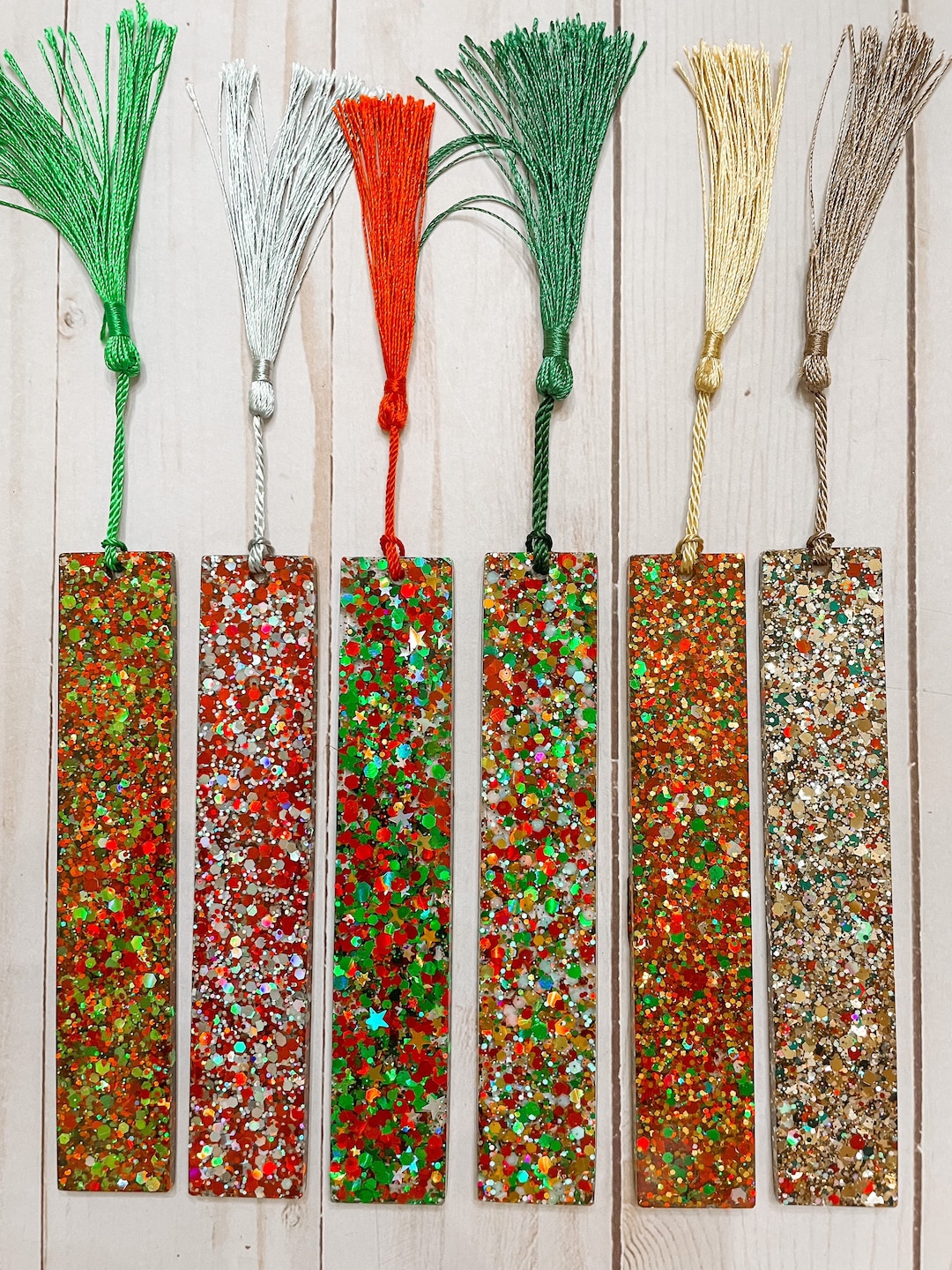 Christmas Glitter Resin Bookmarks - Red and Green - Sparkly Christmas ...