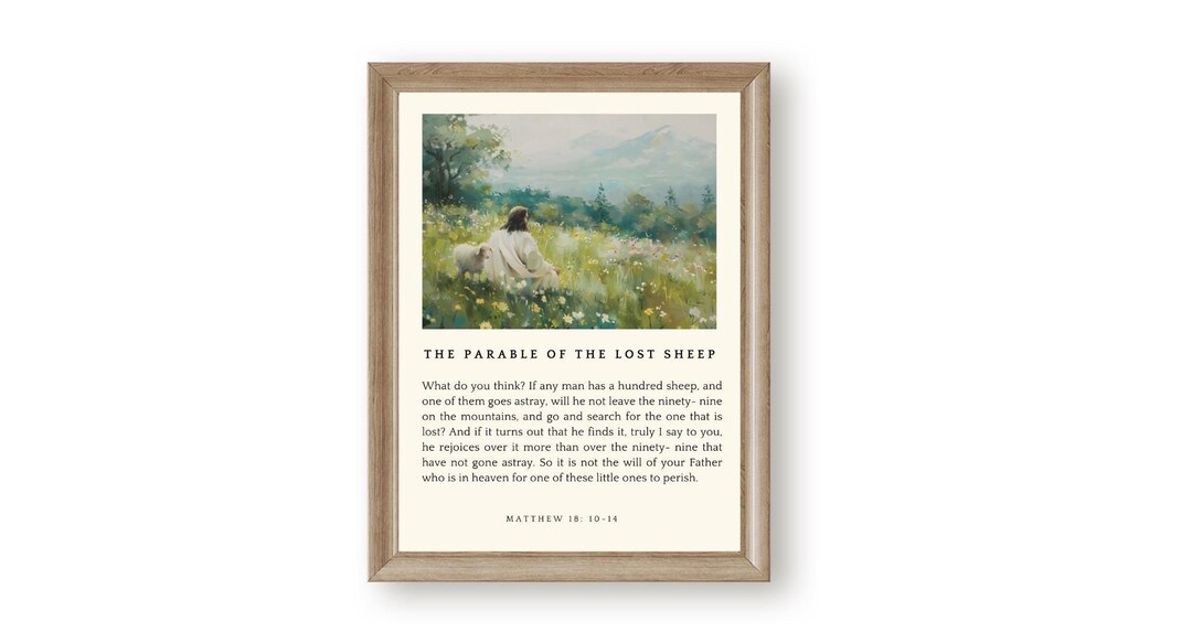The Parable of the Lost Sheep, Matthew 18:10-14, Christian Wall Decor ...