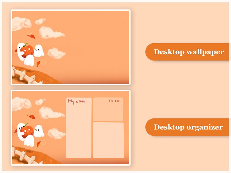 Cozy Autumn Desktop Organizer - Halloween Ghost Wallpaper - Handmade ...