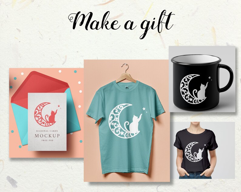 MOON AND Cat SVG - Commercial Use Svg, Moon Clipart, Moon Phase Svg ...