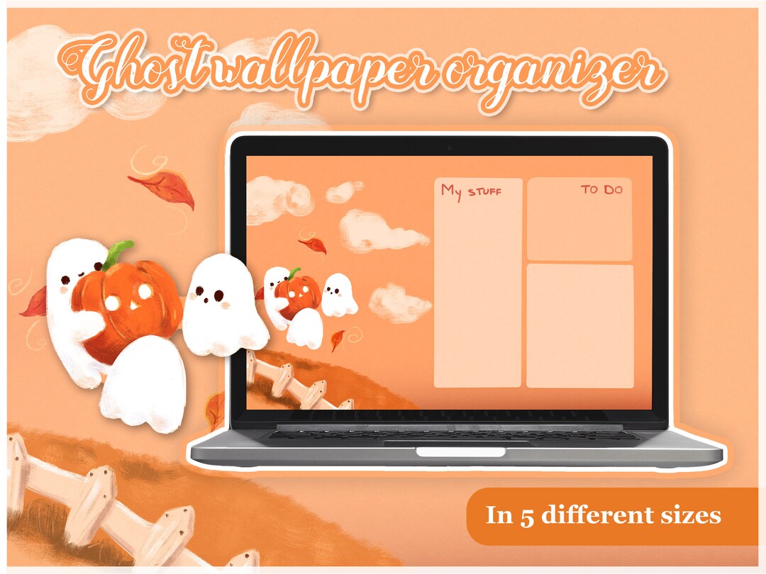 Cozy Autumn Desktop Organizer - Halloween Ghost Wallpaper - Handmade ...