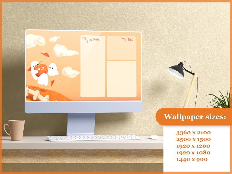 Cozy Autumn Desktop Organizer - Halloween Ghost Wallpaper - Handmade ...
