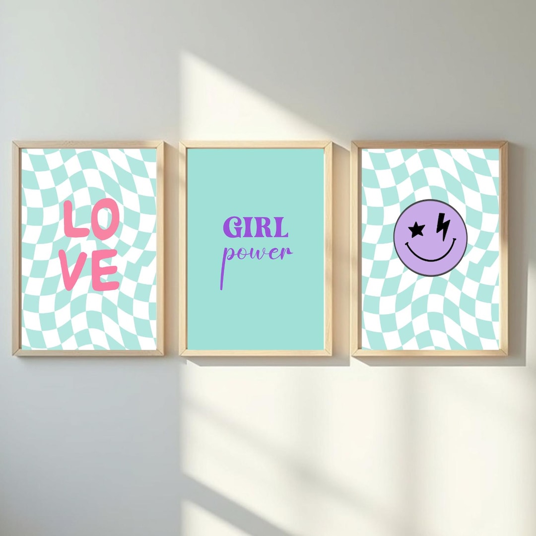 Girl Room Digital Download Wall Art. Girl Power, Smiley Face, Love ...