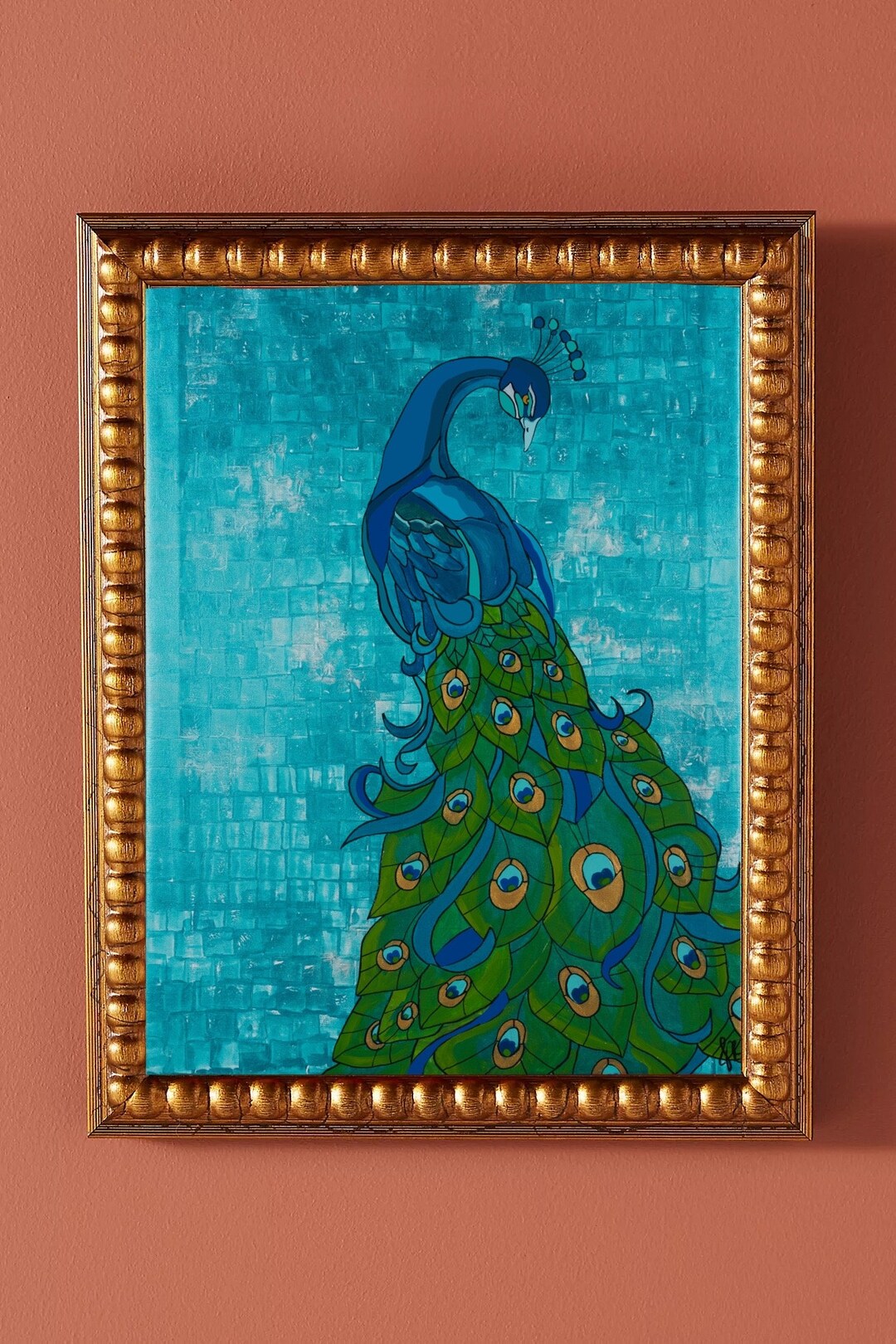 Maximalist Fancy Peacock Fine Art Print // Opulent Aesthetic on Blue ...