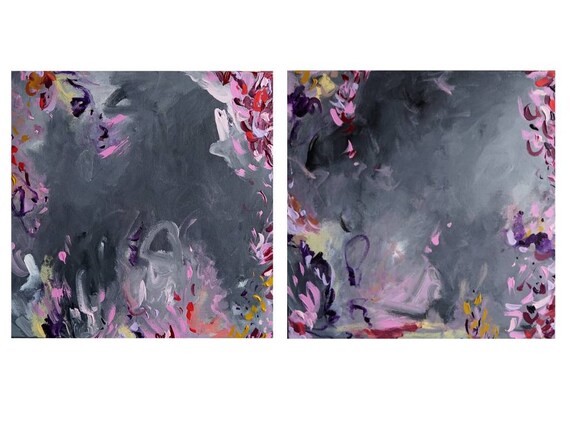 Original Acrylic Paintings Set of 2 Abstract Artworks Unique | Etsy