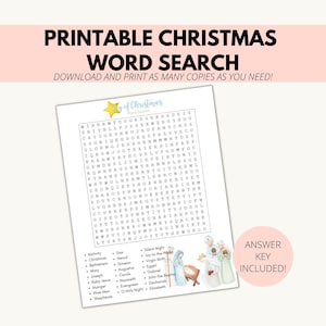 Nativity Word Search Printable, Christmas Word Game, Religious Word ...