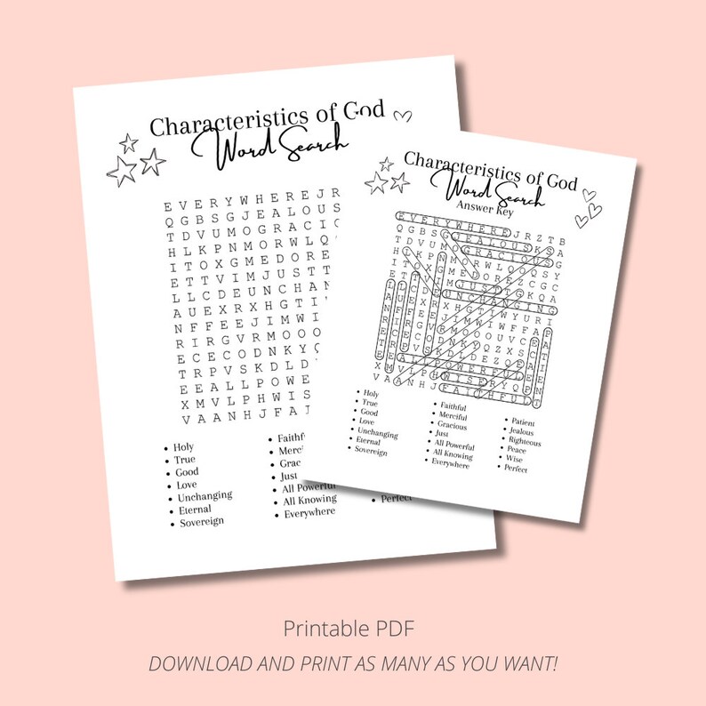 Characteristics of God Word Game Bundle - Crossword Puzzle, Word Search ...