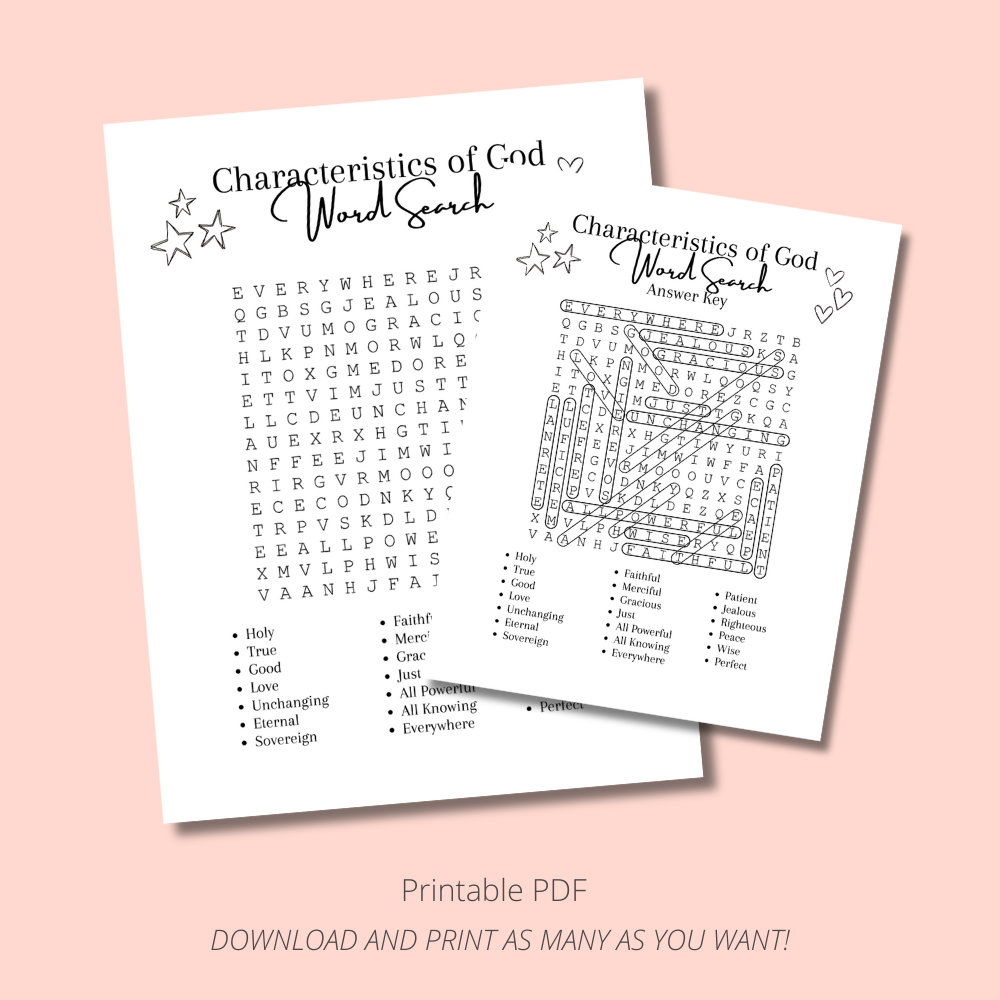 Characteristics of God Word Game Bundle - Crossword Puzzle, Word Search ...