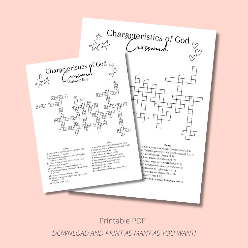 Characteristics of God Word Game Bundle - Crossword Puzzle, Word Search ...
