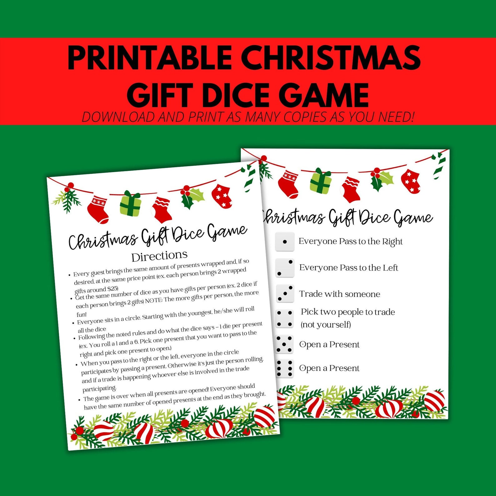 Christmas Gift Dice Game Printable, Holiday Gift Exchange Game, Family ...