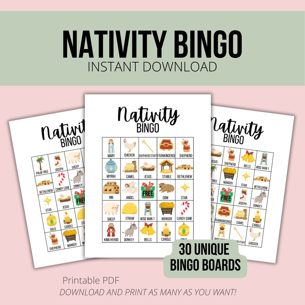 Printable Nativity Bingo Board for Kids and Teens for Sunday School ...