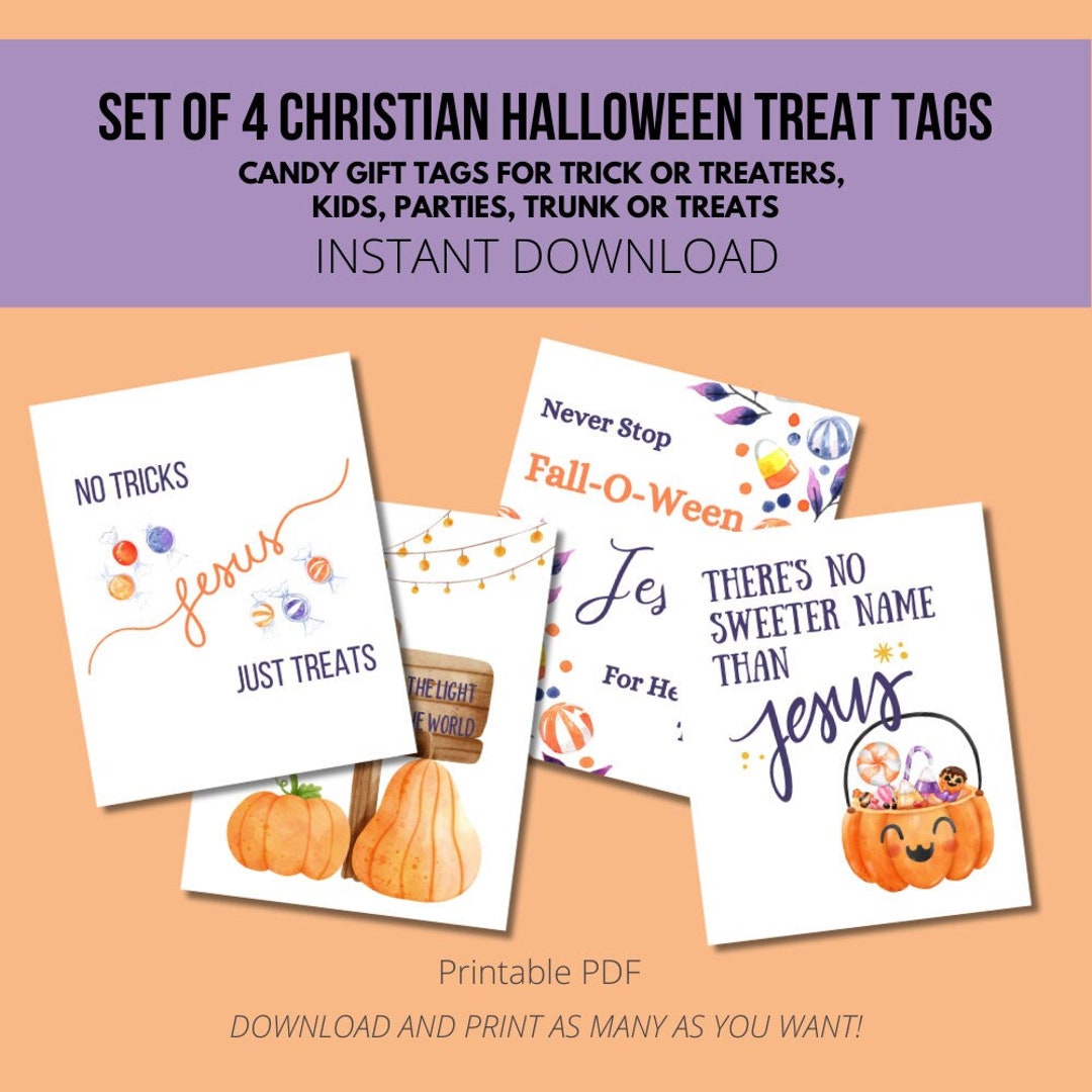 Set of 4 Christian Halloween Gift Tags, Treat Tags for Trunk or Treat ...