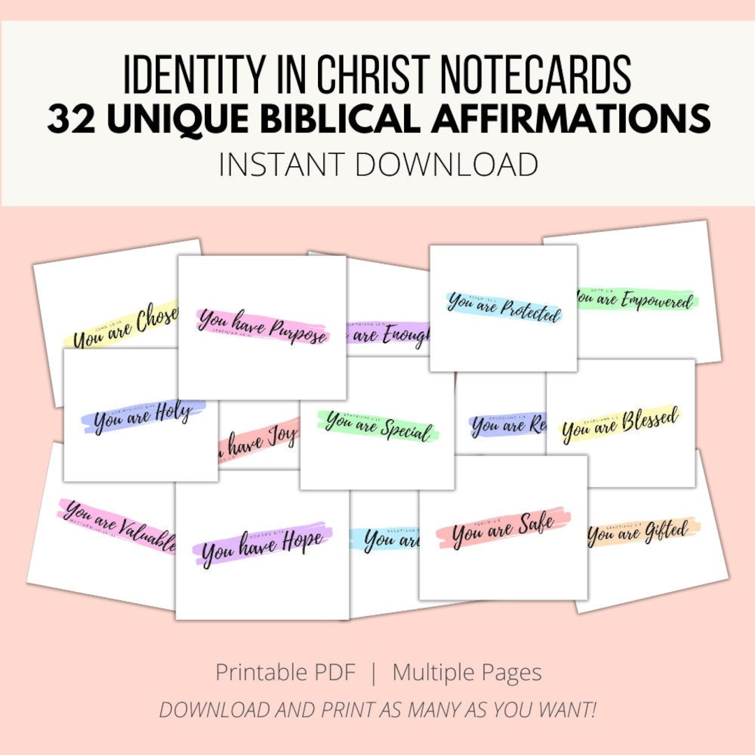 Set of 32 Printable Identity of Christ Note Cards, Biblical Affirmation ...