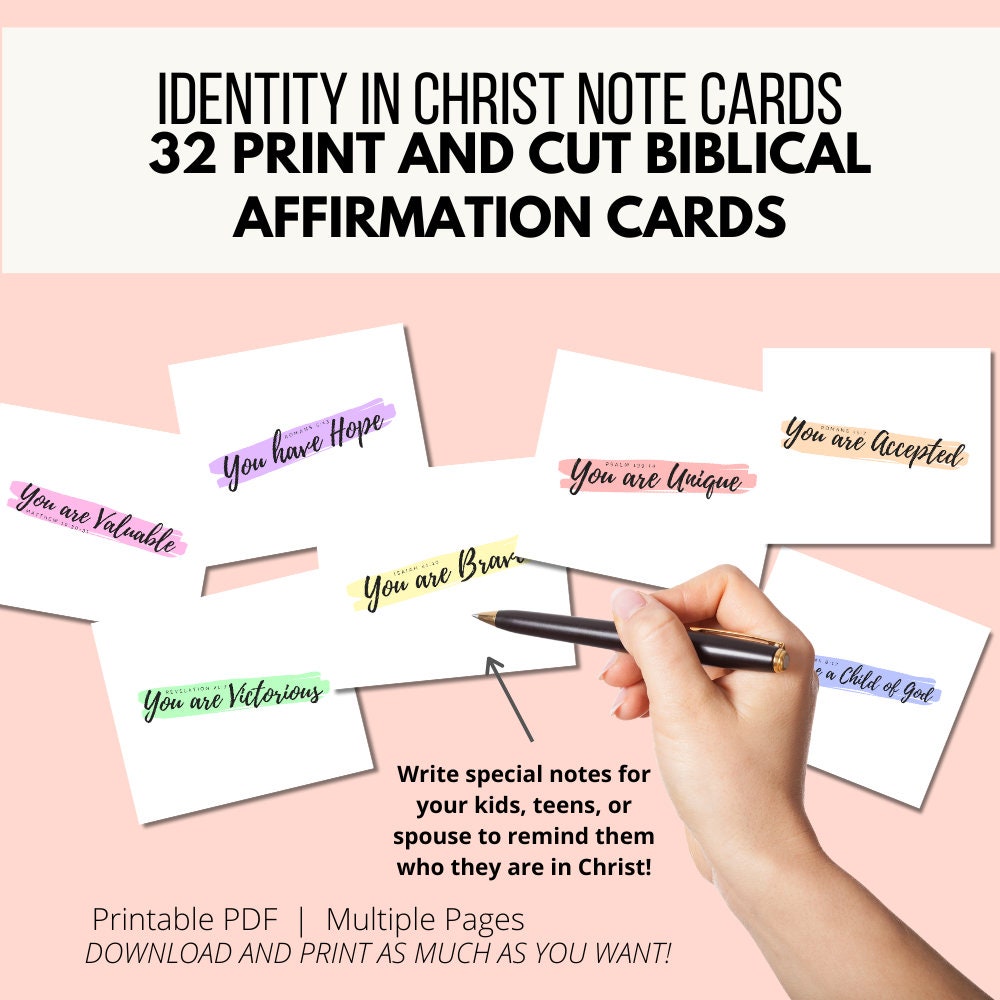 Set of 32 Printable Identity of Christ Note Cards, Biblical Affirmation ...