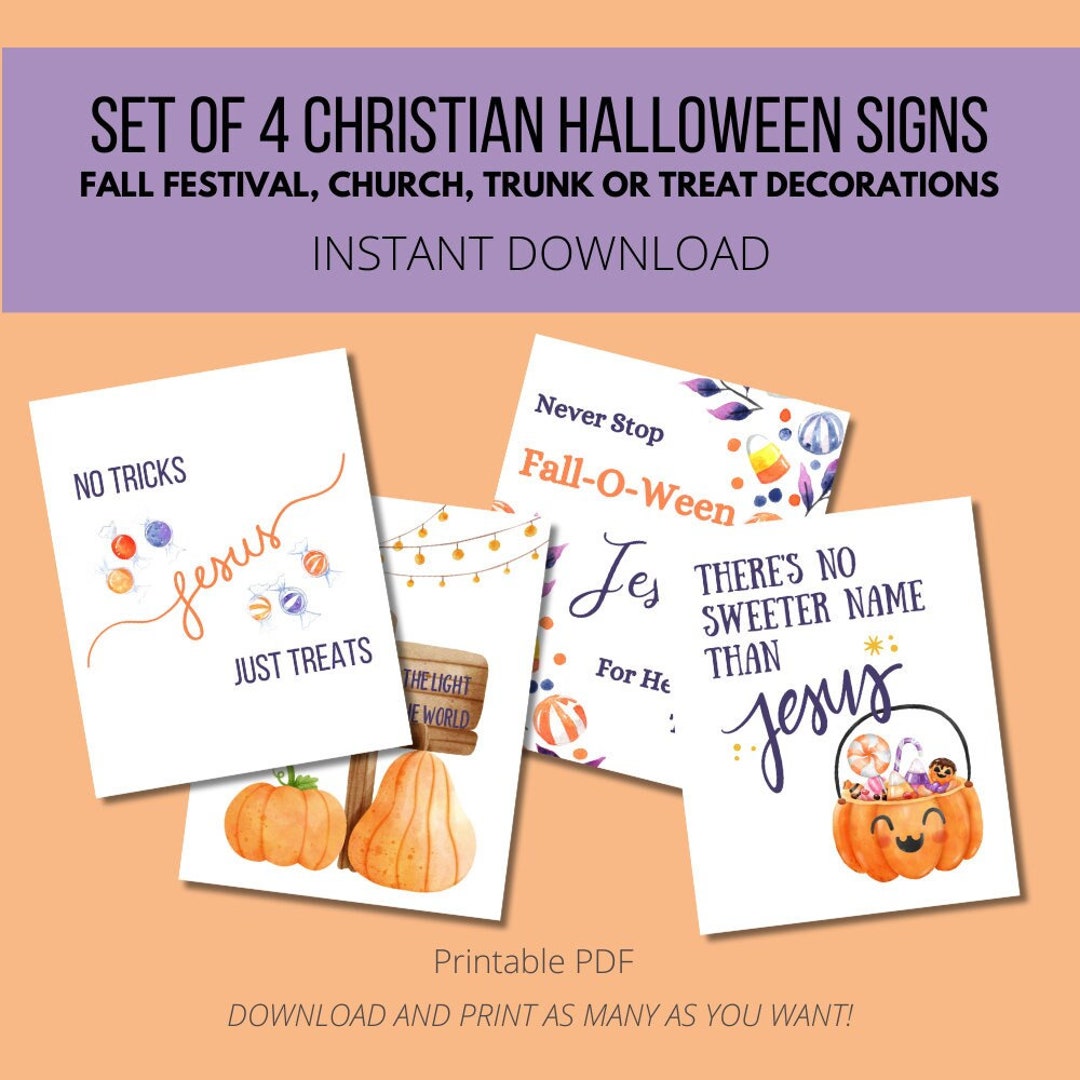Set of 4 Printable Christian Halloween Signs Perfect for Sunday School ...